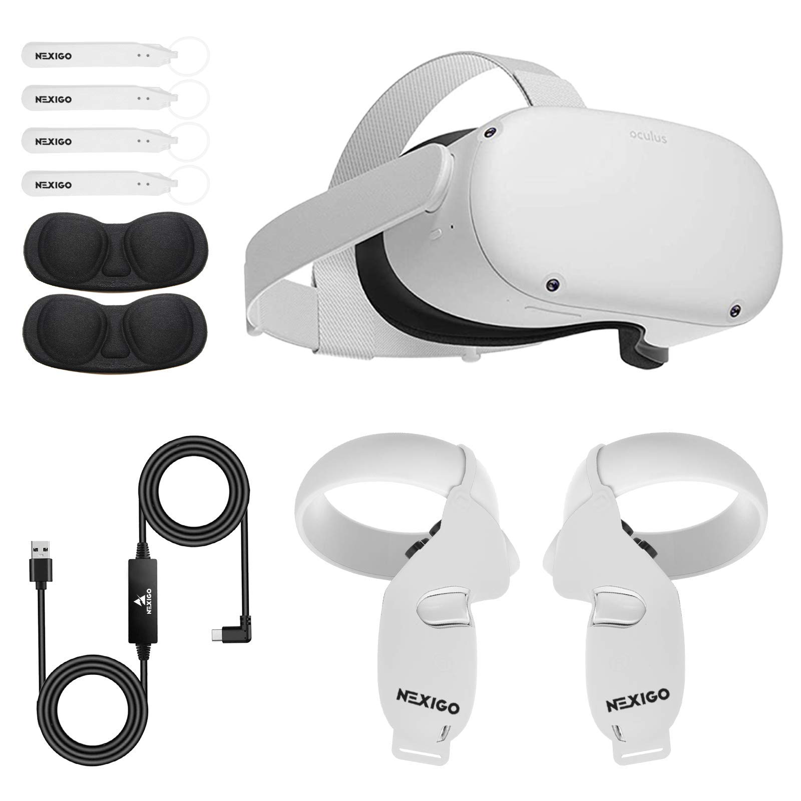 Oculus 2021 Quest 2 VR Headset 64GB Holiday Set - Advanced All-in-One Virtual Reality Headset + Cover Set White (Controller Cover + Knuckle Strap + Lens Cover) + 16FT Cable (NG-316)