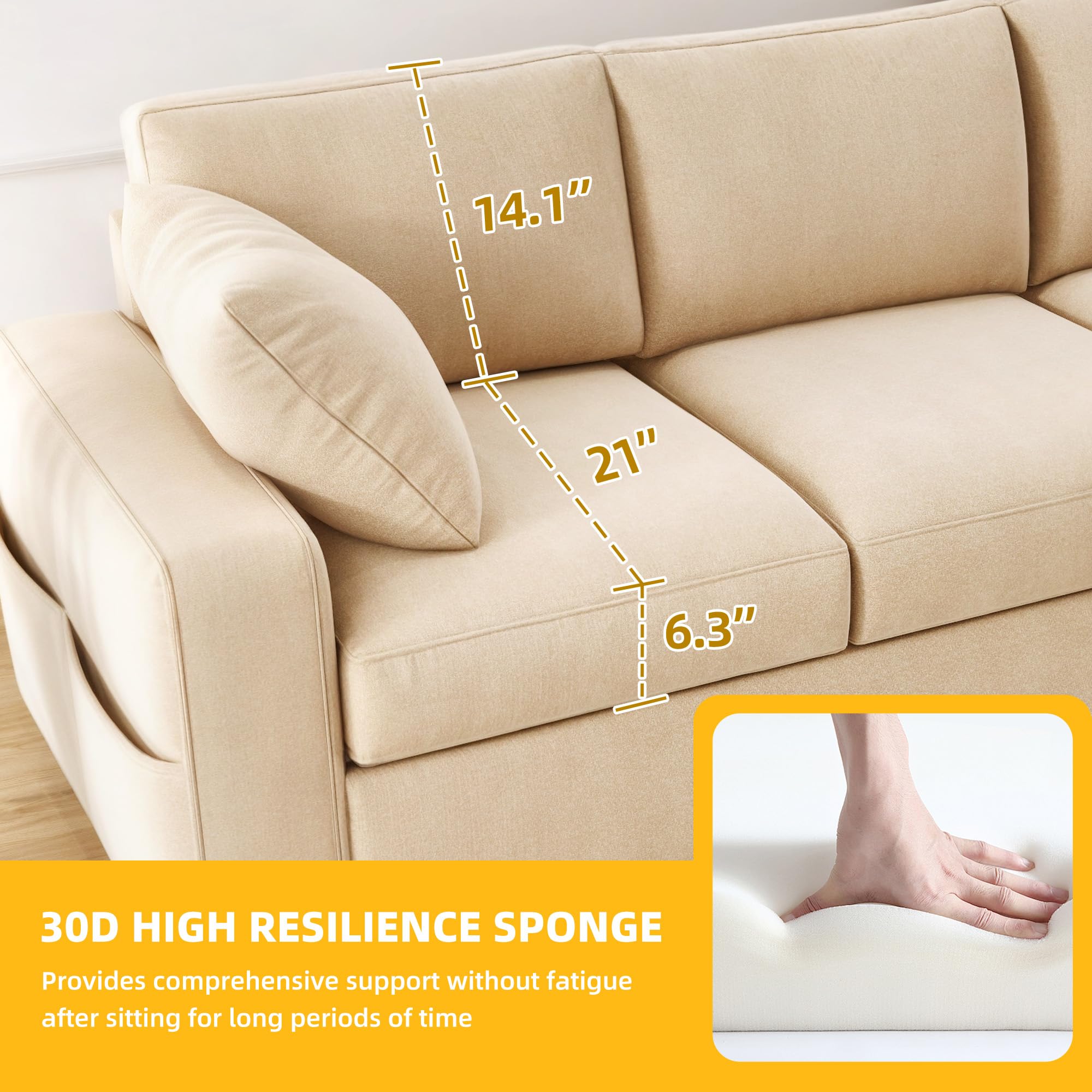 YITAHOME 60" Sofa, Comfy Upholstered Sofa Couch with Extra Deep Seats, Modern 2-Seater Couch Sleeper with Side Pocket, Loveseat for Living Room Apartment Office, Easy Assembly, Beige