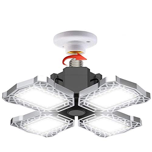 LED Garage Lights, 120W 10000LM Garage Ceiling Light E26/E27 Deformable LED Bay Lighting with 4 Adjustable Aluminum Panels, 224 LED Chips Shop Light for Garage, Warehouse (No Motion Activated)