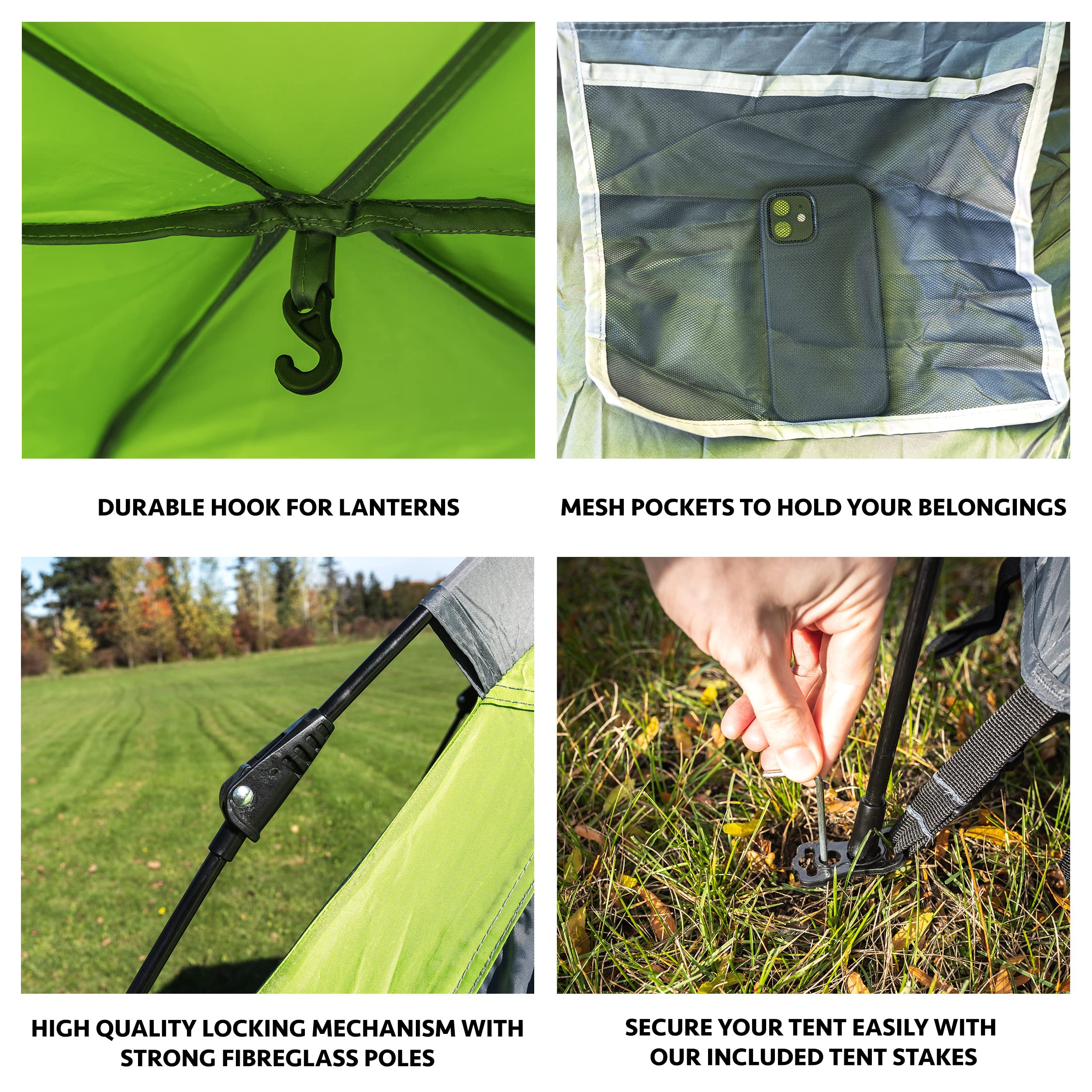 NEH 5-Person Camping Tent Instant Setup Waterproof Double Layered Material, Green, 8.9'L x 8.9'W x 5.25'H, Portable Carry Bag Included