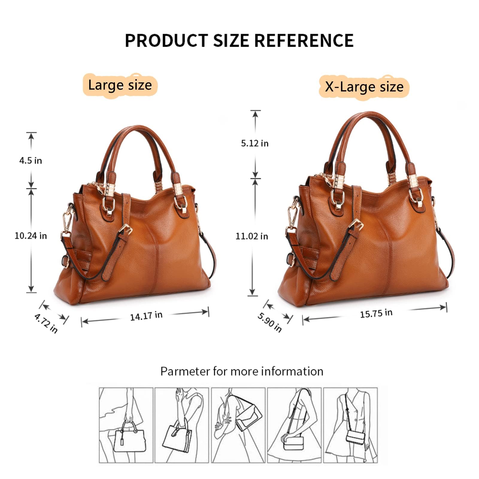 Kattee Women's Vintage Genuine Leather Tote Handbag Purse Crossbody Satchel Bag Soft Leather Shoulder Bag (Brown)