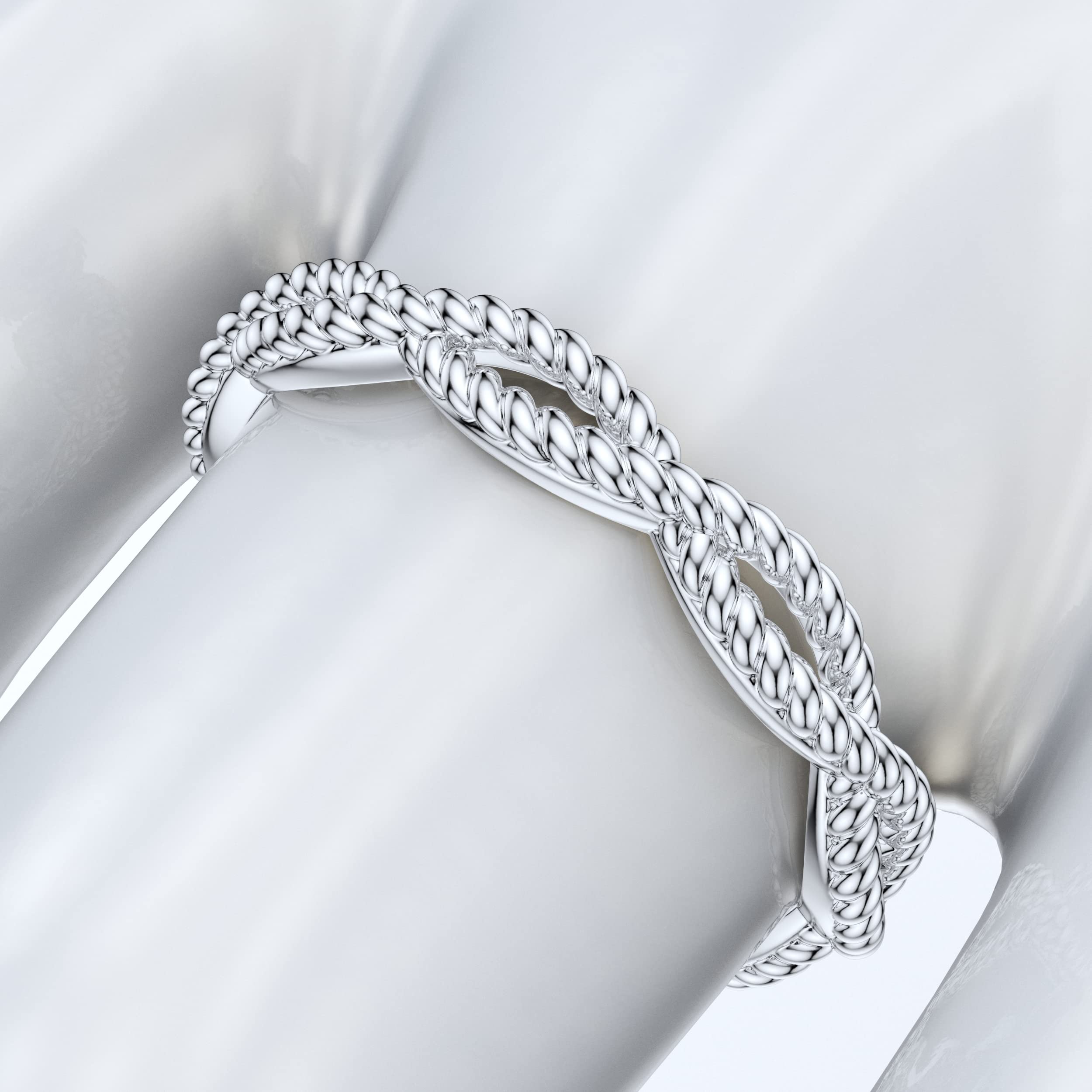 PRSTANI Solid 10K White Gold Infinity Twist Rope Wedding Band For Women Bridal Ring (7.5)