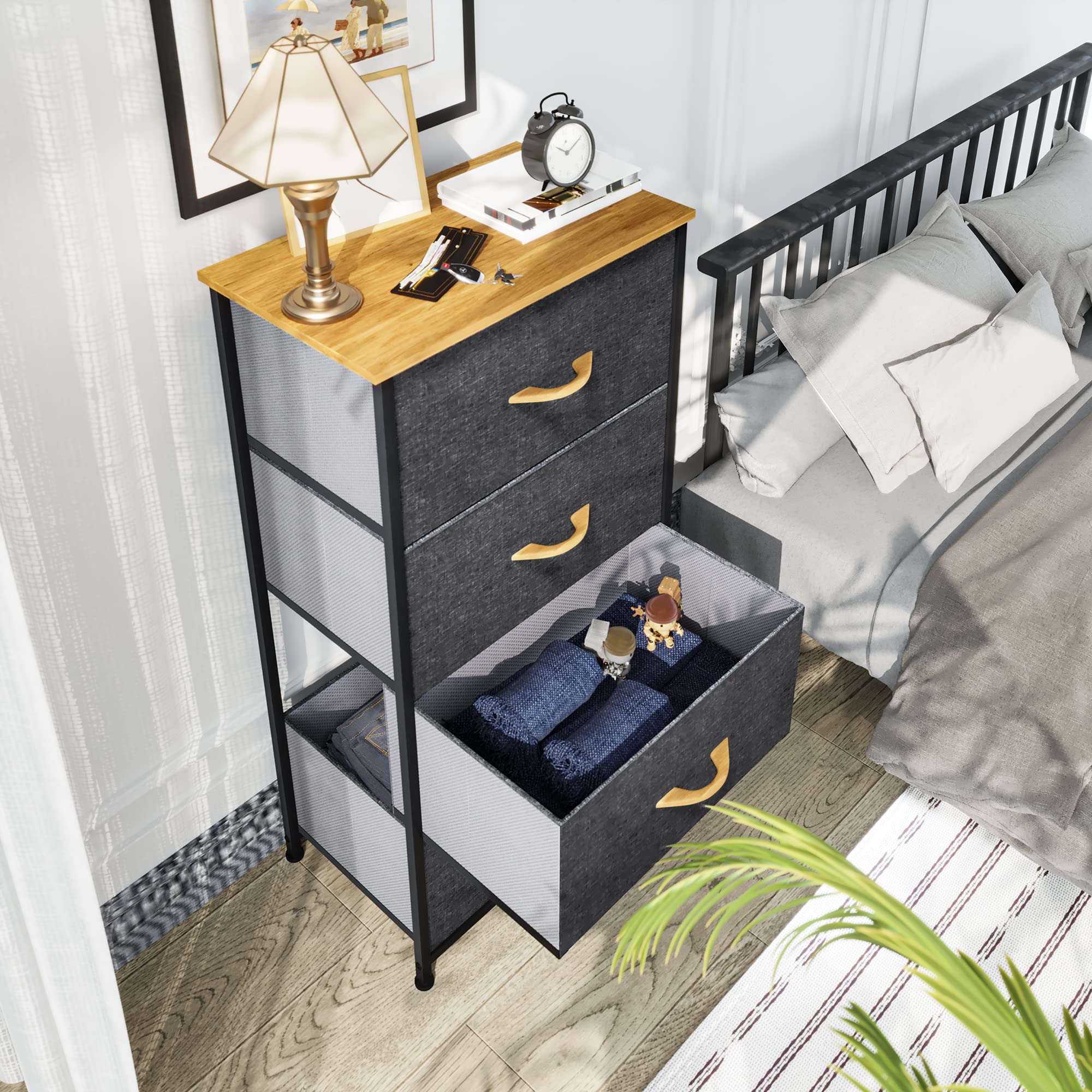 YITAHOME Dresser with 4 Drawers - Fabric Storage Tower, Organizer Unit for Bedroom, Living Room, Hallway, Closets - Sturdy Steel Frame, Wooden Top & Easy Pull Fabric Bins