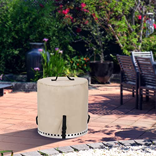 Stanbroil Fire Pit Cover Round - Outdoor Protective Shelter for Solo Stove Ranger, Round Patio Fireplace Waterproof Covers with Straps and Handle, Beige