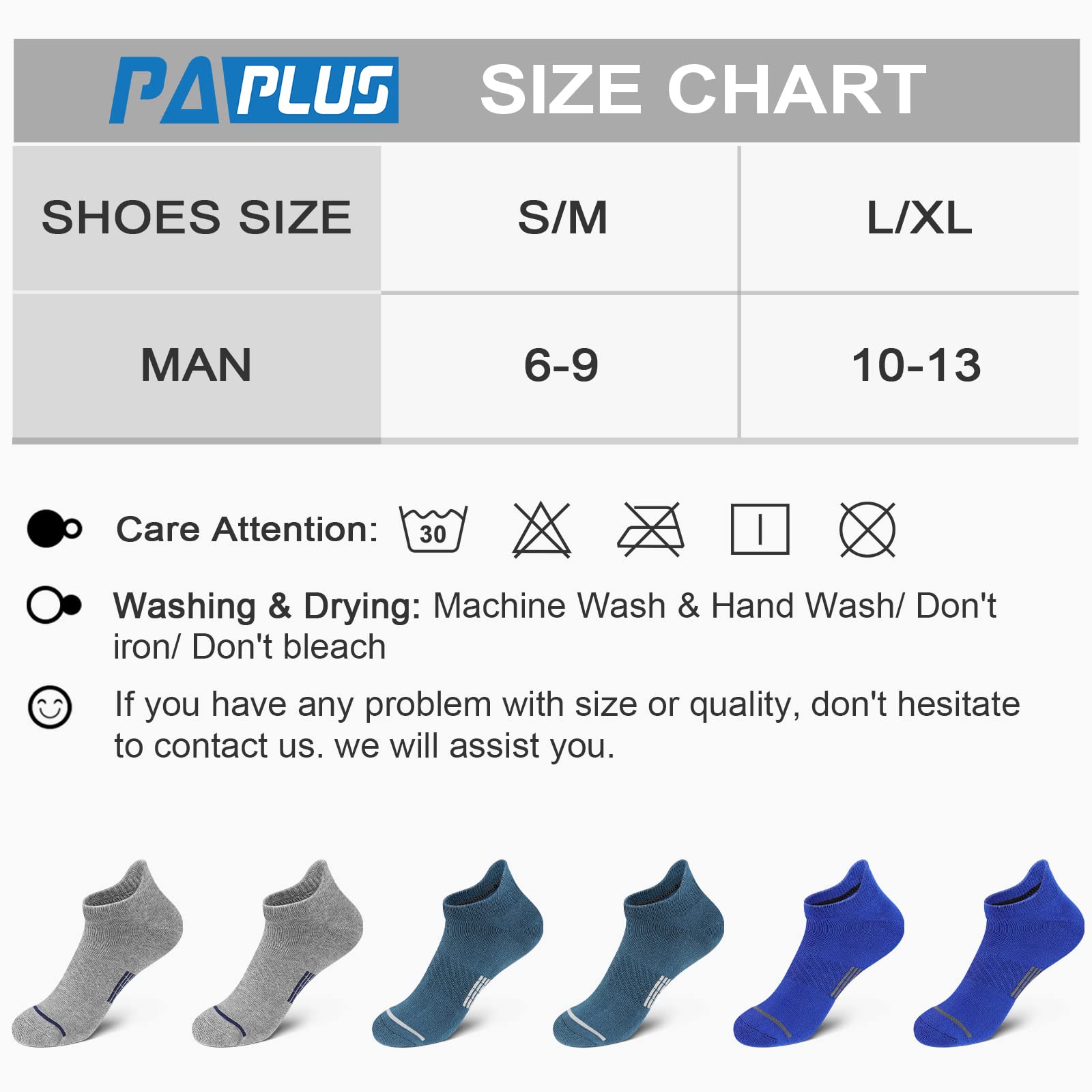 PAPLUS Mens Ankle Running Socks 6 Pairs, Low Cut Cushioned Athletic Sport Tab Socks With Arch Support, Size 6-9