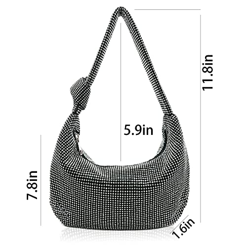 Rumdin Rhinestone Purse Top Handle Mesh Bag Hobo Bag for Women black Clutch Purses for Women Wedding Working Party