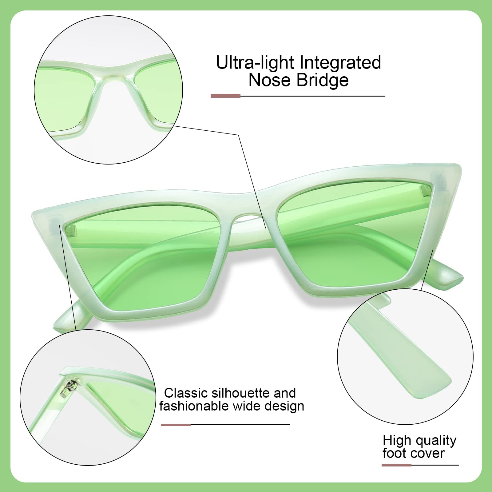 Przene Cateye Shaped Trendy Vintage Sunglasses for Women and Men UV400 Protection Square Frame Sun Glasses Green