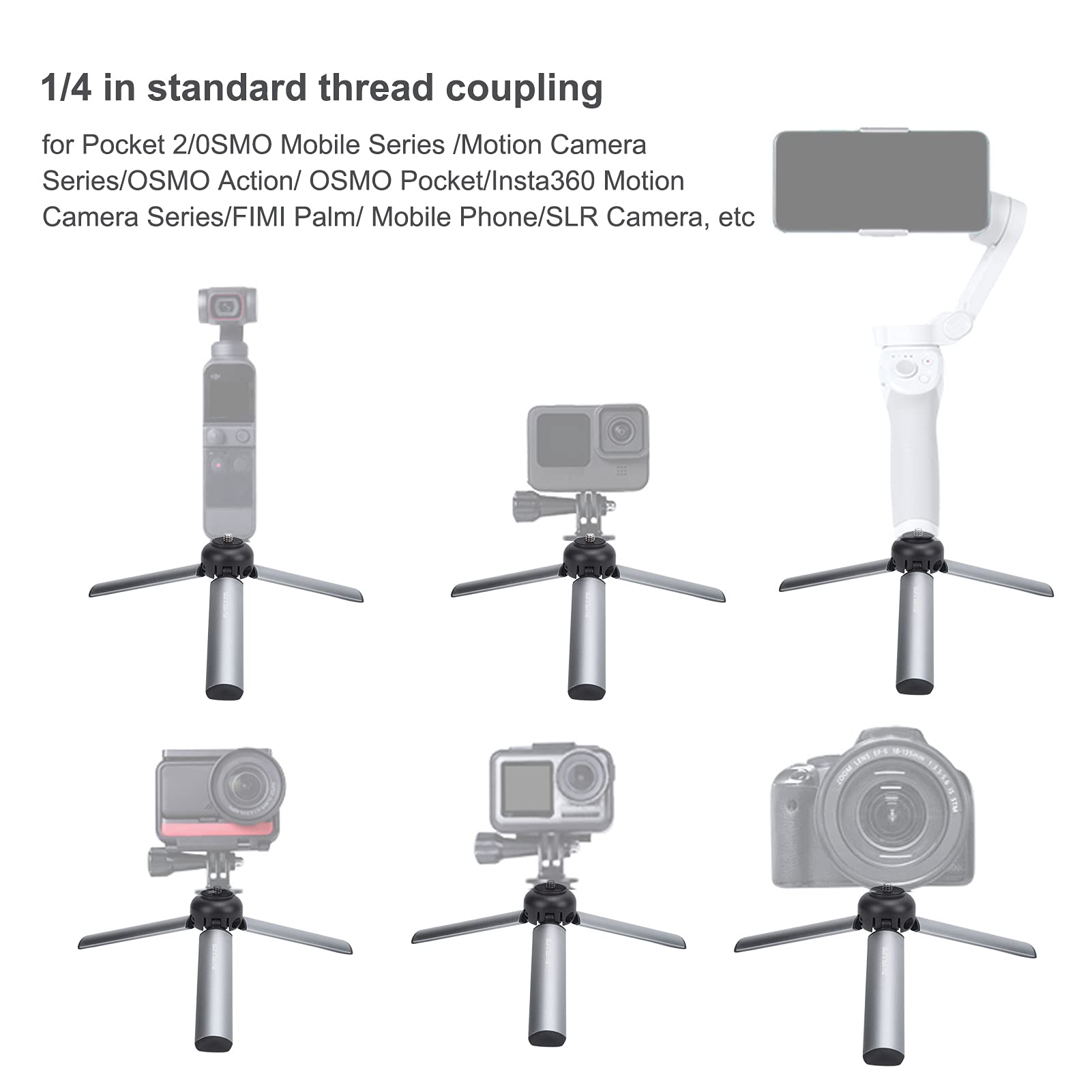 nwejron Mini Foldable Tripod, Action Camera Tripod Scratch Resistant CNC Process Handheld for Extension Rod for Sports Camera for Mobile Phone