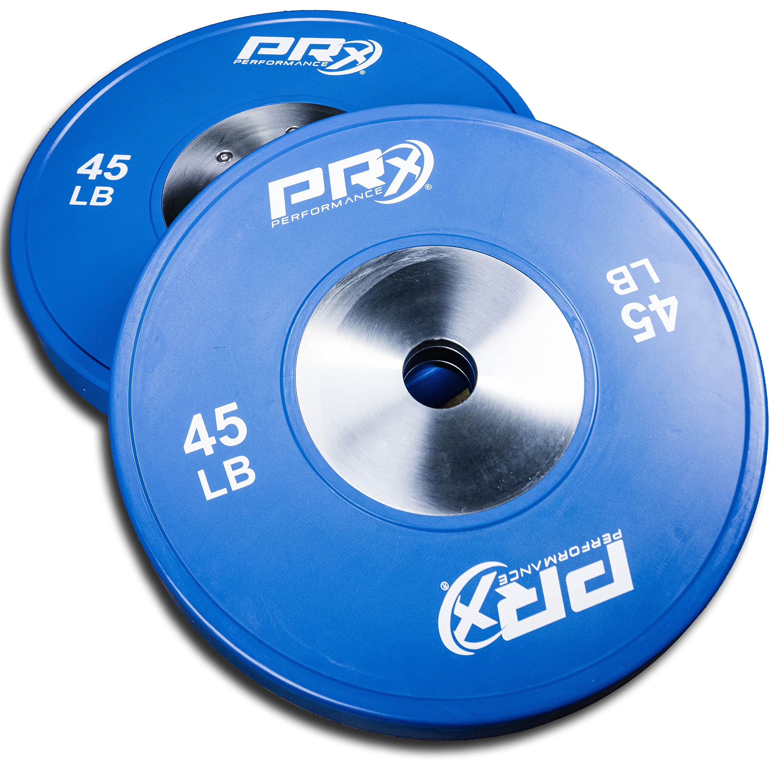 PRx Performance Color Elite Bumper Plate Pairs, Steel Center Insert with 2" Sleeve Hole, Minimal Bounce (45lb Pair)