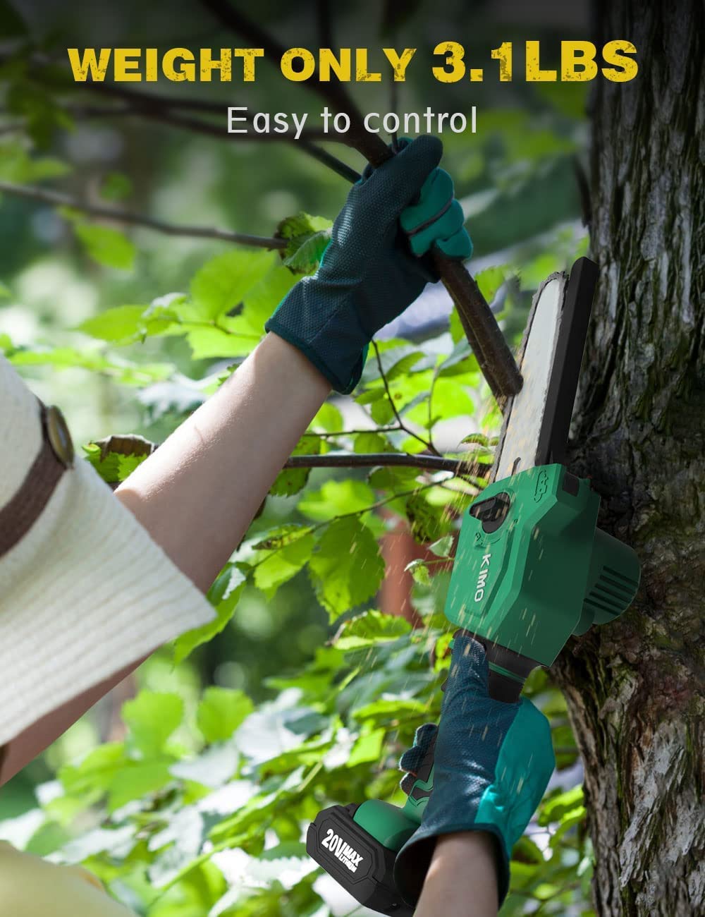 KIMO 6 Inch Brushless Mini Chainsaw with 2 Battery, 2.3Lb Handheld Chainsaw with Safety Lock, Battery Powered Chainsaw, Cordless Chainsaw with Battery and Charger, Electric Chainsaw For Wood Cutting