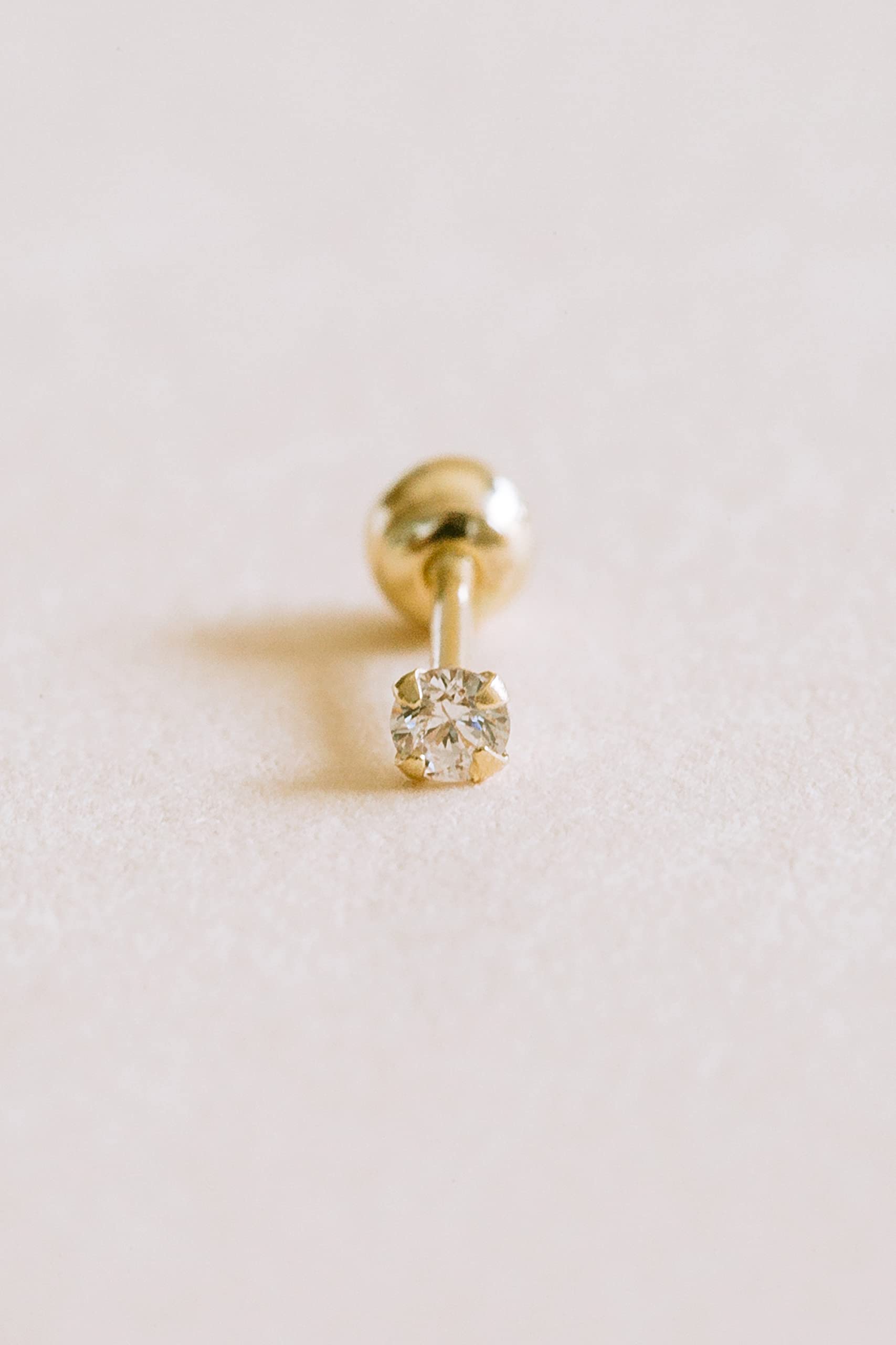 ONDAISY 14k Gold Cubic Zirconia 2mm Cz 4mm Bar Barbell Ear Stud Piercing For Women Girls