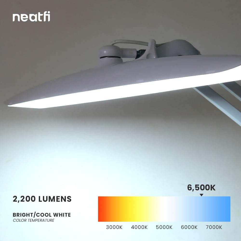 Neatfi XL 2,200 Lumens LED Task Lamp, 24W Super Bright Desk Lamp, 117 Pcs SMD LED, 4 Level Brightness, Dimmable, Task LED Light for Home, Office, Workbench (Non-CCT, White)