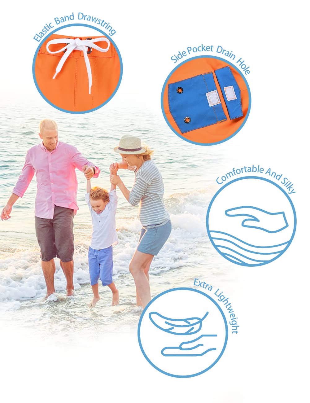 Nonwe Big Boy's Swimming Shorts Elasitc Waist with Drawstring Beachwear Orange&Blue 6