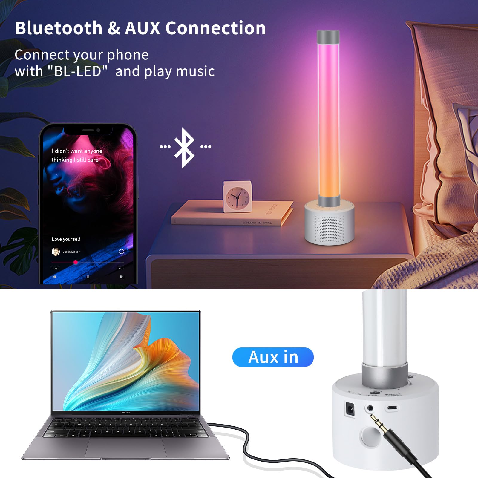 Junbig Led Bluetooth Speaker, Light Up Bluetooth Speaker, Portable Bluetooth Speaker with Lights, Color Changing Speaker with Playing Music, Suitable for Desktop Computers, laptops