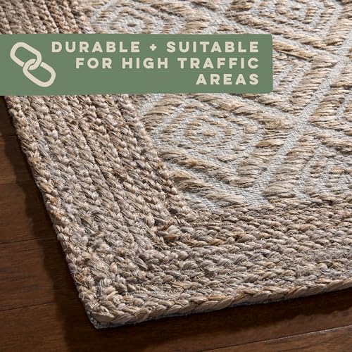 TOWN & COUNTRY TERRA Nalani Textured Diamond Hand-Knotted Flatwoven 100% Natural Jute Area Rug, Brown, 3'x5'