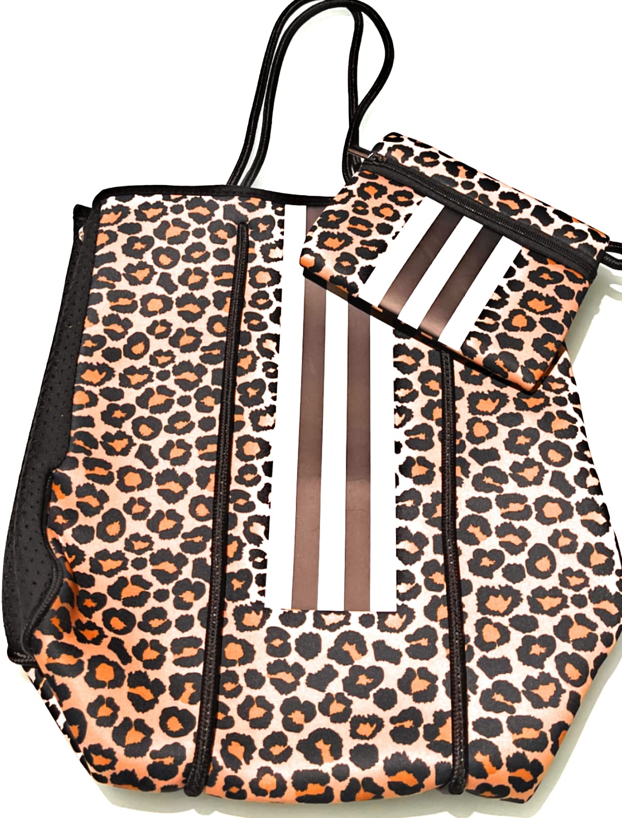 Neoprene Large Beach Bag Tote with Wristlet for Women