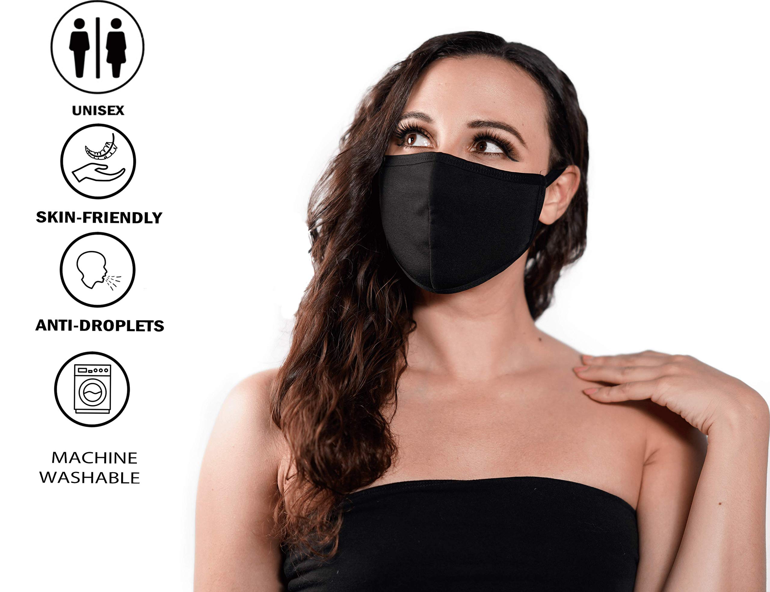 Mason & Co 6 pack Black Face Mask Reusable, –100% Cotton, Cloth face mask washable prime, 2 Layer, Made in USA, For Teens & Adults –masks for Dust, Pollen, & Other Irritants
