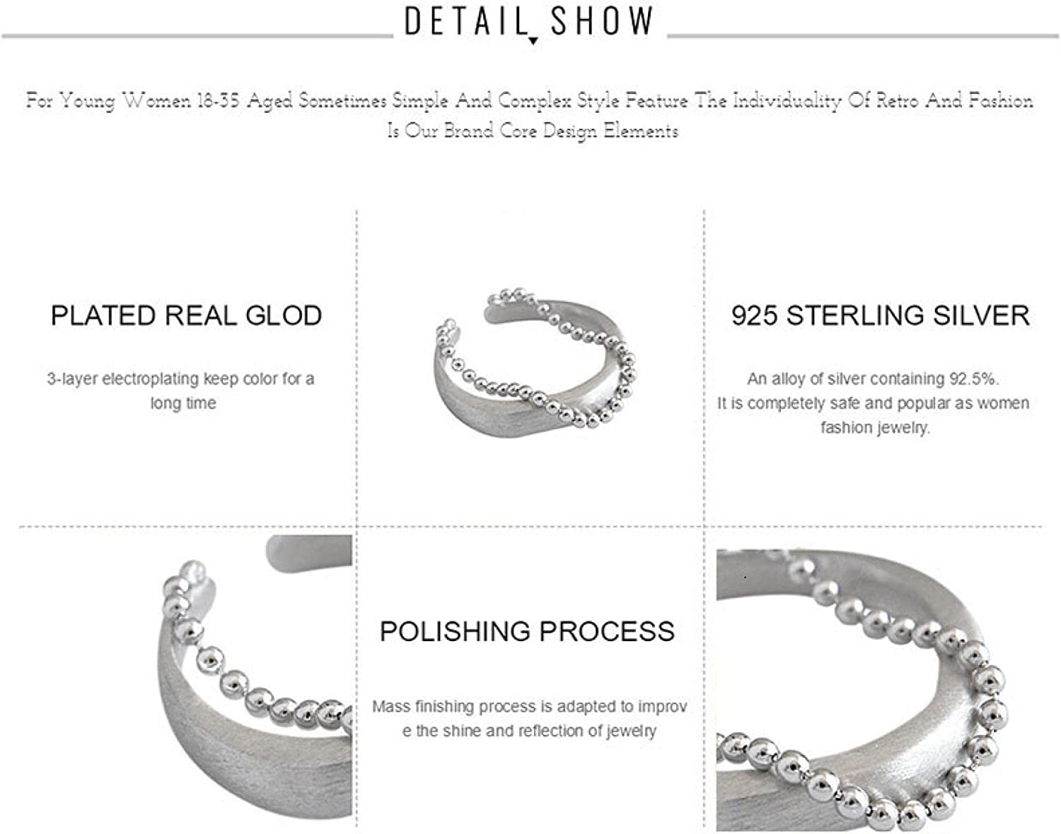 Sterling Silver Ball Bead Adjustable Size Ring, Women'S Engagement Jewelry