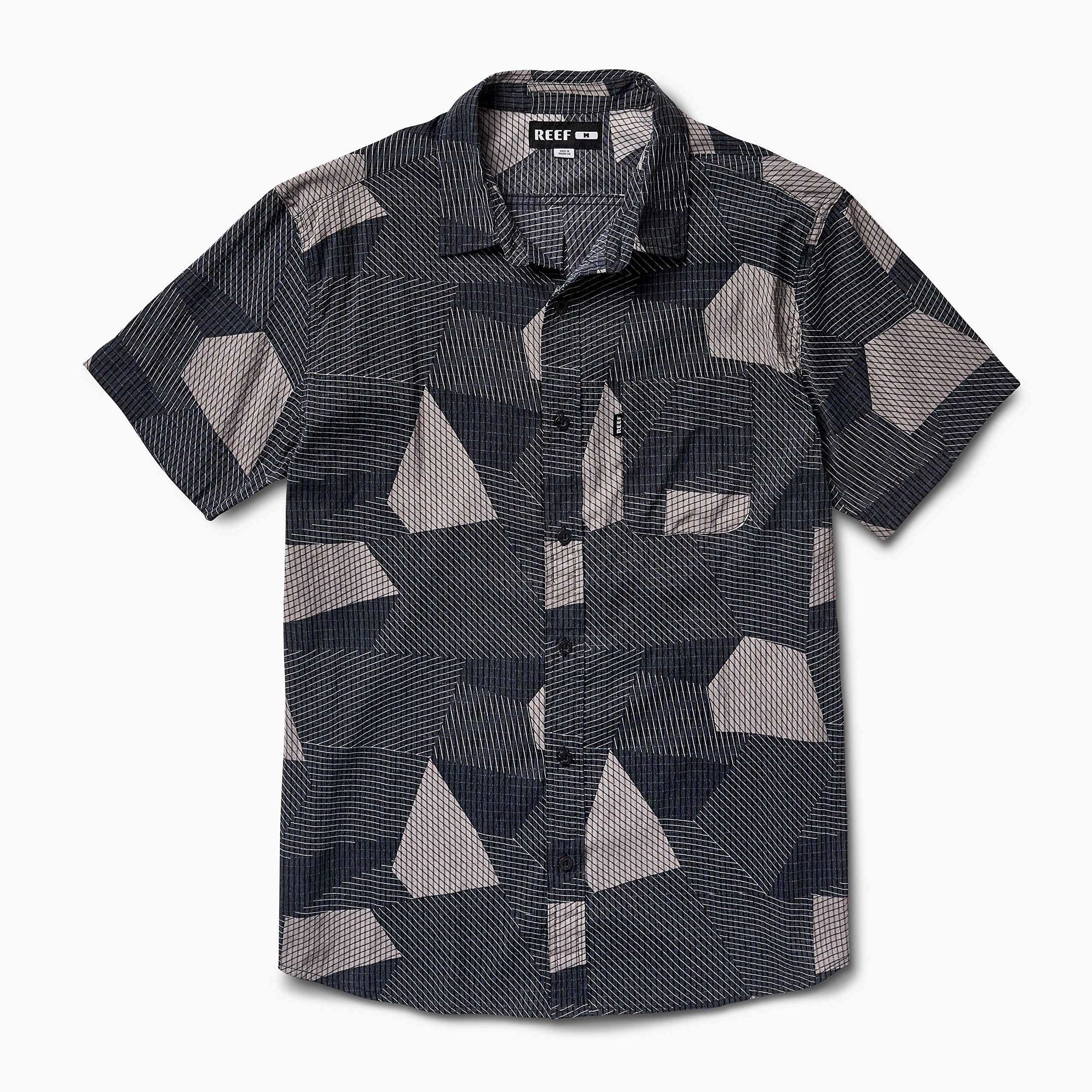 Reef Mens Woven Short Sleeve Tee - Durant (Caviar, Large)