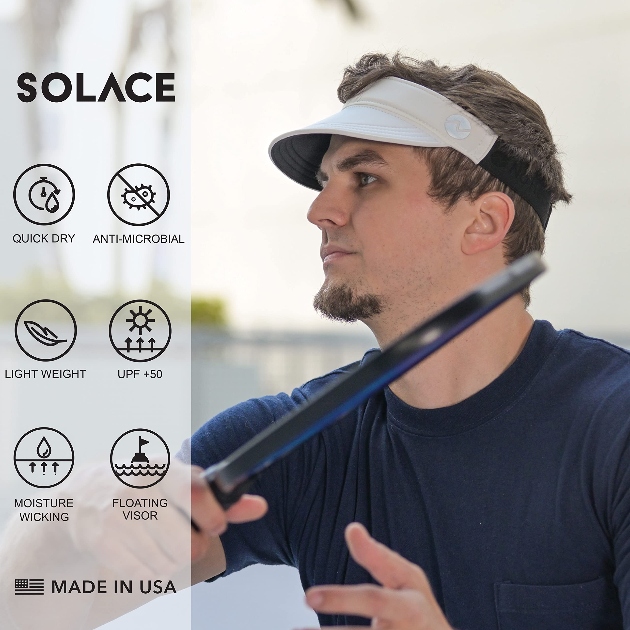 No Headache Solace Performance Pickleball Visor Lightweight Running Triathlon Sport Visor - Abyss Black