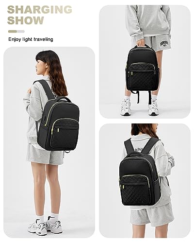 livbote Light Flight Travel Laptop Backpack Women, Mochilas para Mujer, Nurse Quilted Backpack, Water-repellent Small Backpack with USB Charging Port, Black