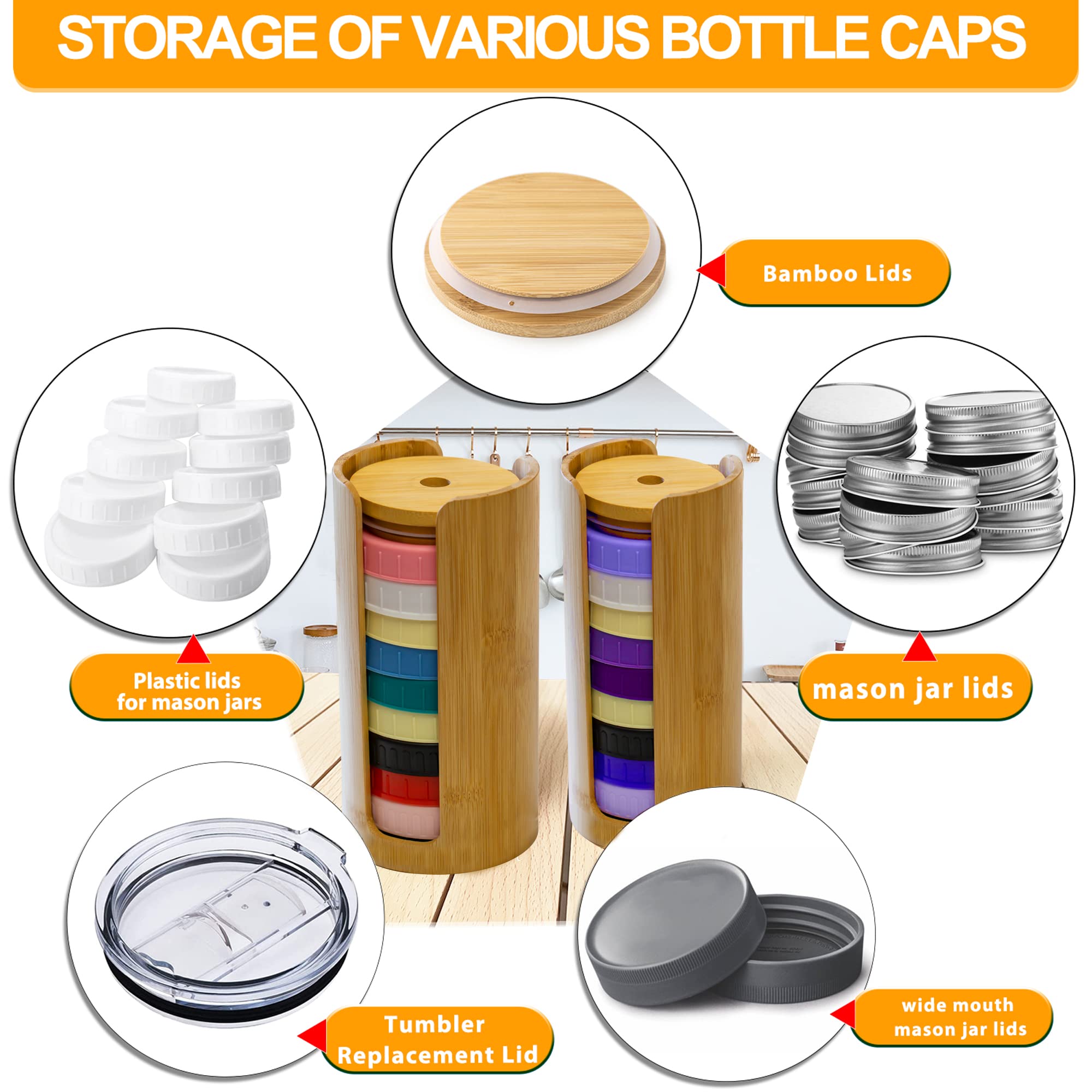 Mason Jar Lid Organizer (2pcs), Mason Jar Lid Storage Made of Bamboo, Fit Perfectly, Stackable Steady, Suitable for wide mouth or Regular Mason Lids/Canning Lids/Bamboo Lids