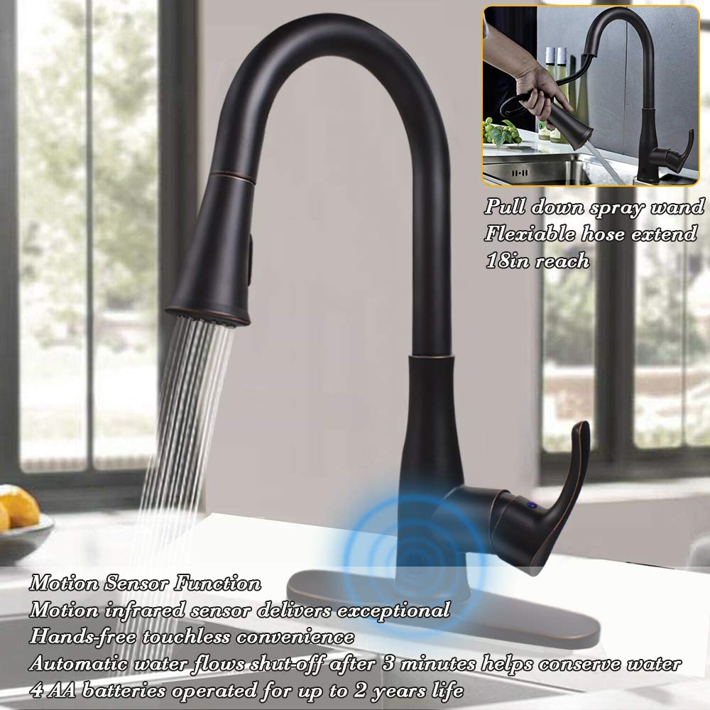 Kitchen Faucets with Pull Down Sprayer,Atalawa Touchless Kitchen Sink Faucets,Motion Sense Wave Faucet High Arc Single-Handle Brushed Nickel 1or 3 Hole Deck Mount 3 Mode,Spot Resist