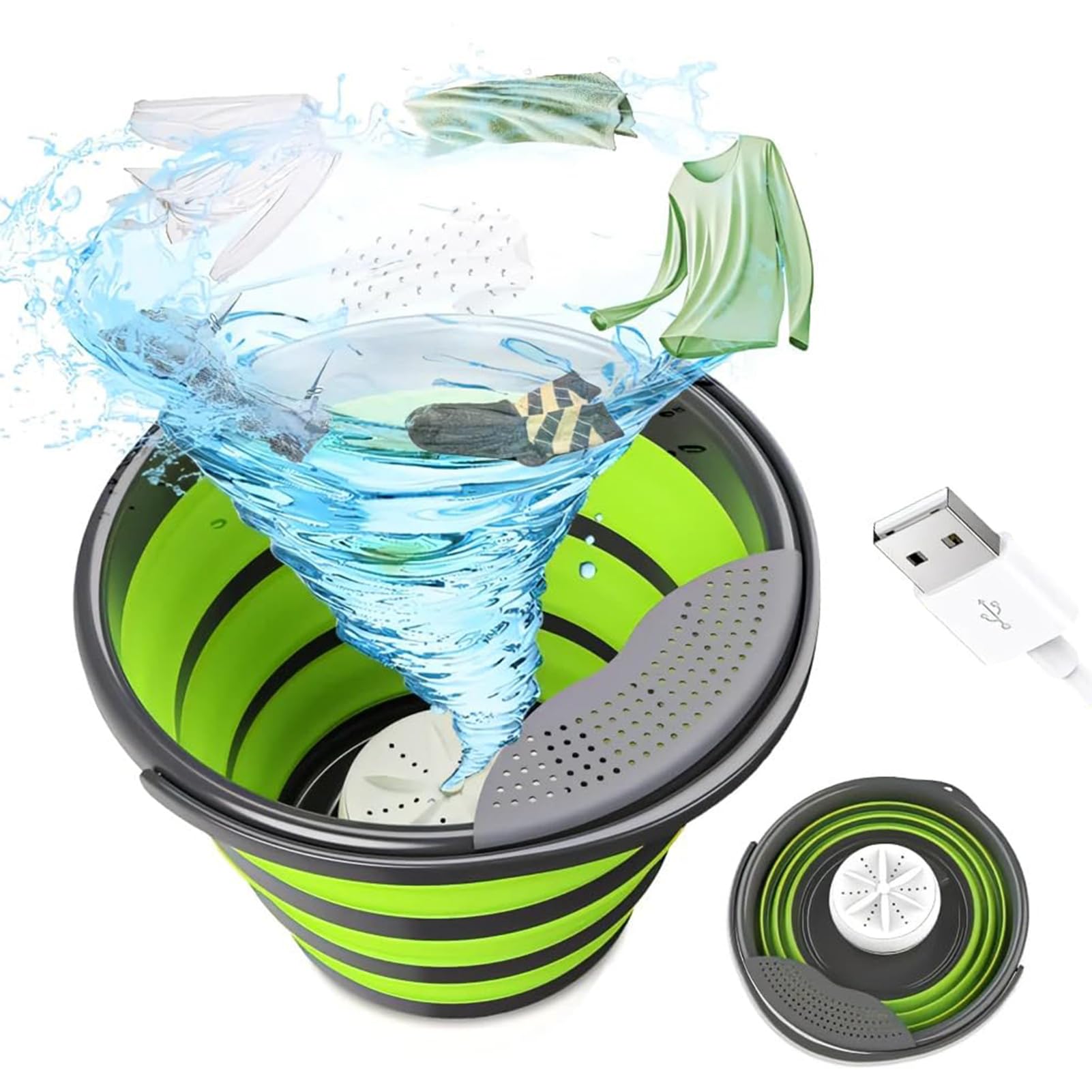 KAZIO Foldable Washing Machine,10L Ultrasonic & Turbine Cleaning Mini Washer, Portable Washing Machine with USB Power Port, Compact Laundry Machine with 24W Motor for Home, Apartment, Camping & Dorms