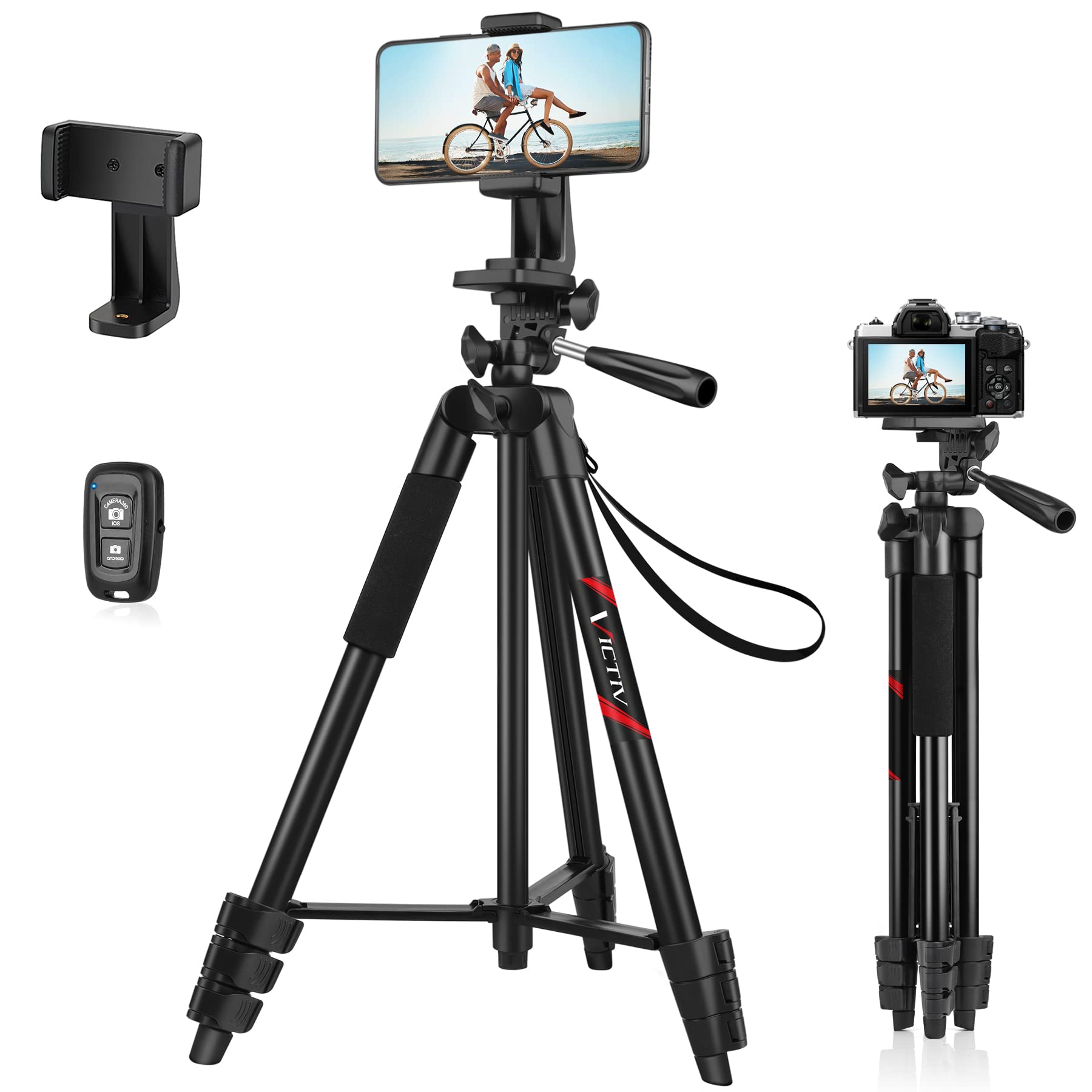 Tripod for Camera, 63 inch Tall Camera tripod stand, Lightweight Cell Phone Tripod Stand with Remote, Compatible with iPhone/Android/Camera, Perfect for Video Recording/Selfies/Live Stream/Vlogging