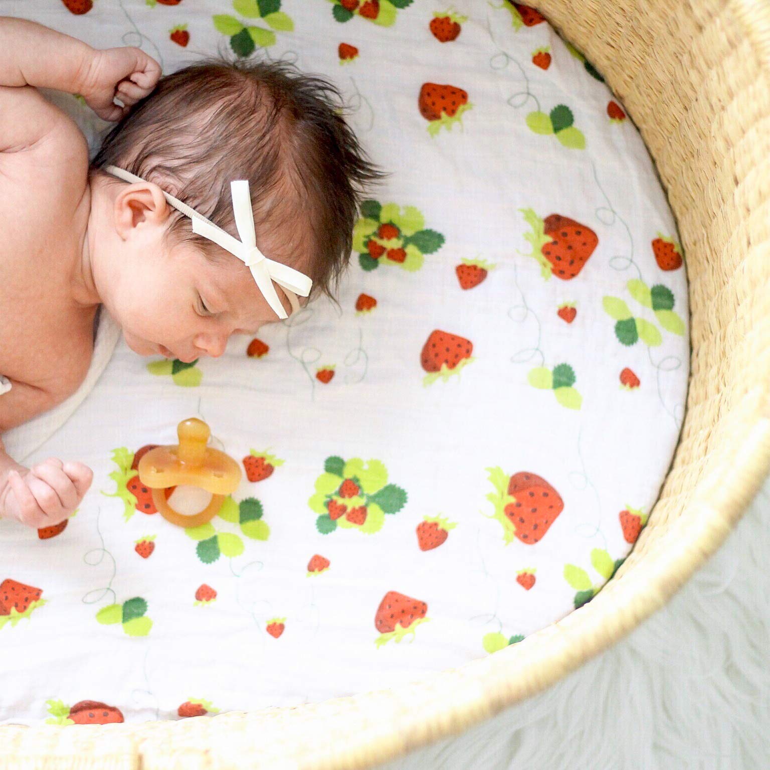 KloudBambu Muslin Swaddle Receiving Blankets, Strawberry Lemon, Extra Large Unisex Breathable Ultra Soft, Baby Registry Essentials