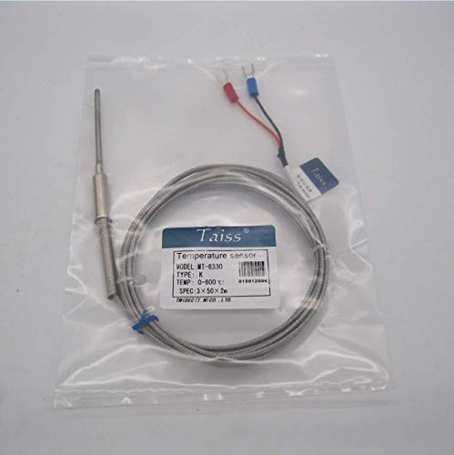 K Type Thermistor Temperature Sensor Probe Range from 0 to 600 °C Temperature Controller, 50mm/2" Long Probe Thermocouple, Probe can be Easily Bent Diameter :3mm/0.12" (3X50X2M) MT-6330-50mm