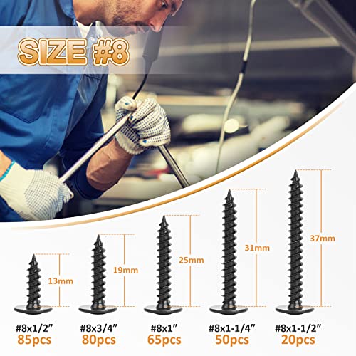 VIGRUE Wood Screws Assortment Kit Black Steel+zinc Steel