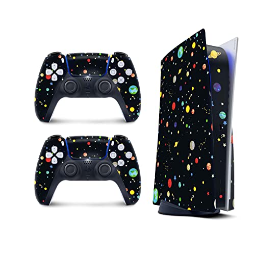 PS5 BLACK Galaxy Skin for PlayStation 5 Console and 2 Controllers, Planets skin Vinyl 3M Decal Stickers Full wrap Cover (Disk Edition)
