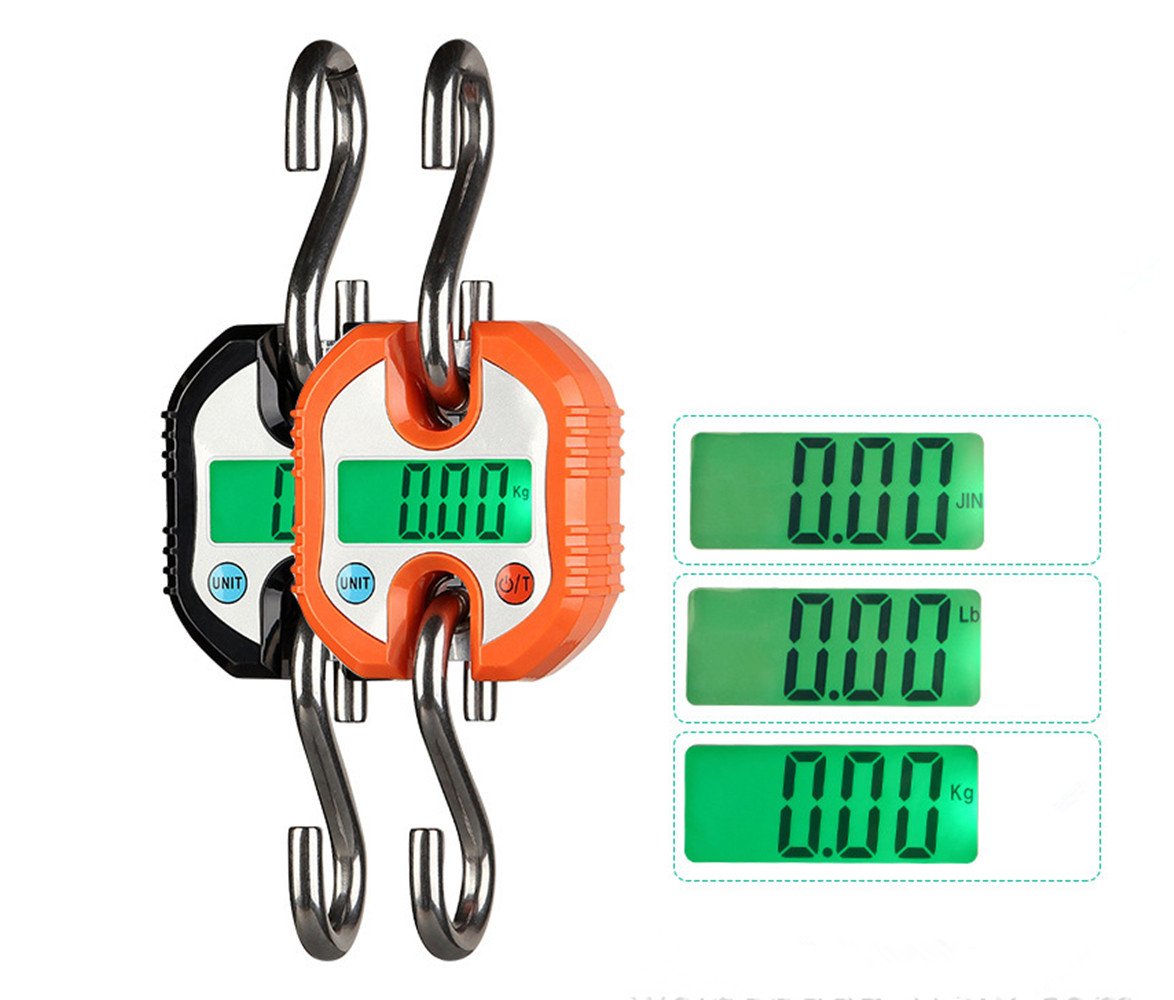 Klau Portable Digital Scale 150 kg / 300 lb Heavy Duty Crane Scale Hanging Scales LCD Display with Backlight for Home Farm Hunting Outdoor Orange