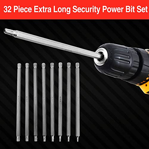Sunplux Extra Long Security Bit Set 32-Piece, 6β Long Shank Tamper Proof Torx Bit Set, CRV Steel Drill Bit Set with Holder