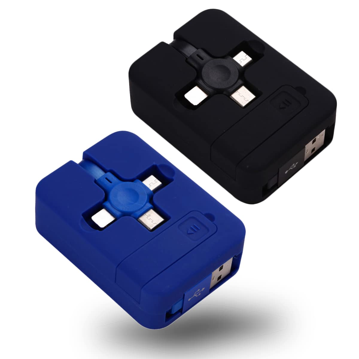 wgdpnp 2pcs Three in One Charging Cable Roll Cube, 3 in 1 Multi USB Fast Charging Cable, 3 in 1 Charging Cable Retractable for Cell Phones, Tablets, and Most Devices (Black+Blue)