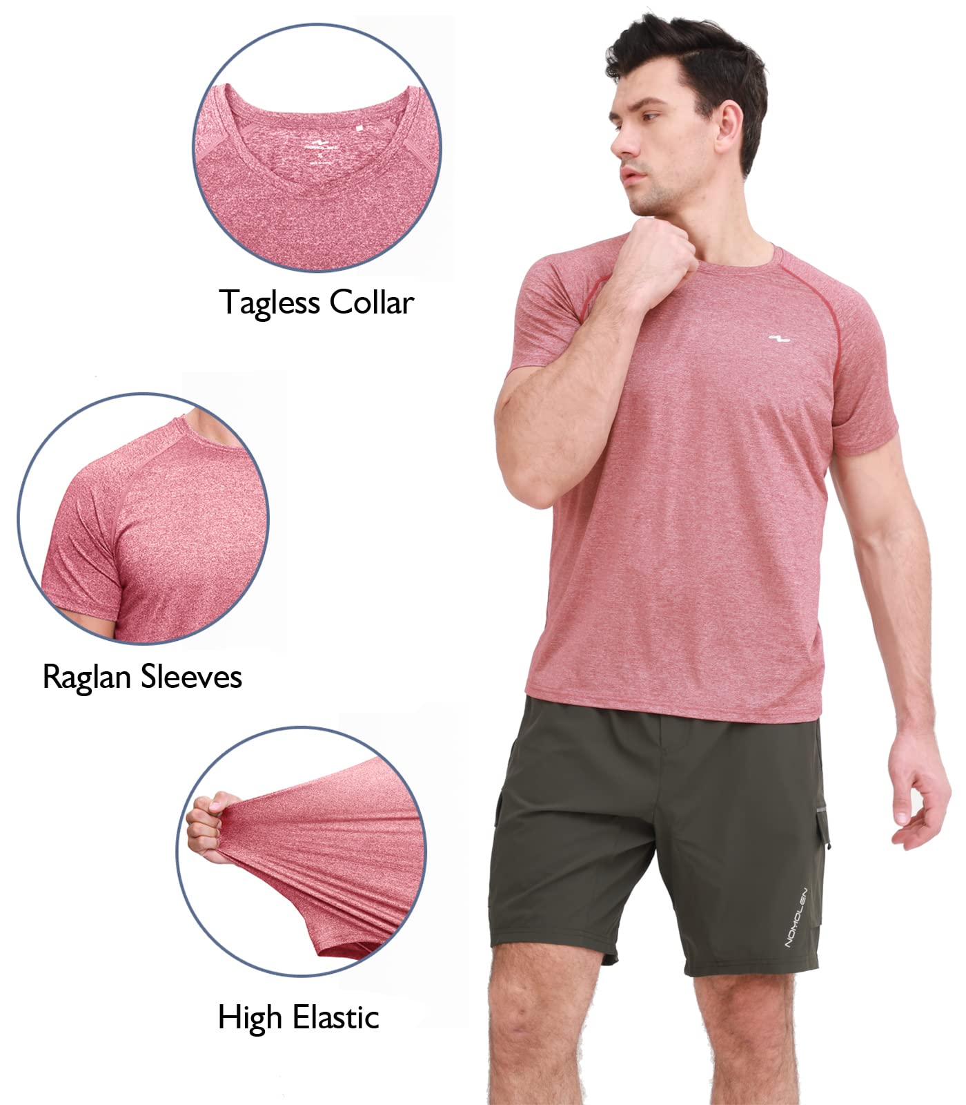 Nomolen Workout Shirts for Men, Dry Fit Athletic Short Sleeve T-Shirt Cooling Performance Shirts for Gym Running Casual Red