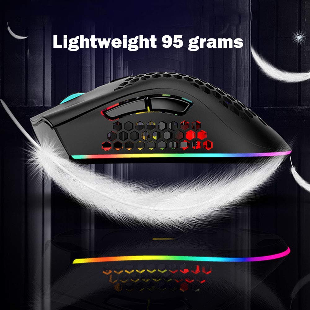 Lightweight Gaming Mouse,Wireless Rechargeable Ultralight Honeycomb Mice with RGB Chroma Backlit, Adjustable DPI,2.4G Wireless Ergonomic Optical Sensor Mouse Compatible for PC Mac Gamer (Black)