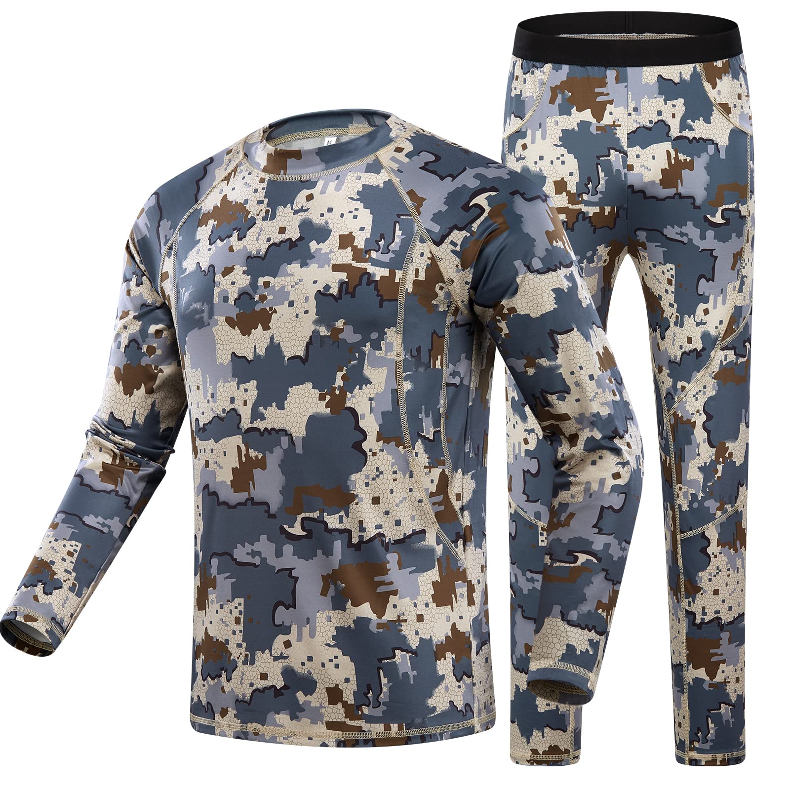 NEW VIEW Hunting Base Layer Underwear Set for Men, Camo Long Sleeve Shirt and Long John Pants