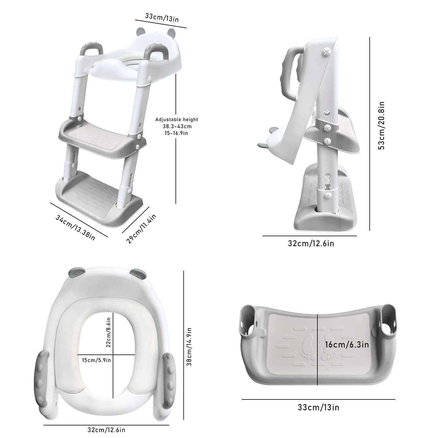 Potty Training Seat with Ladder Foldable Toilet with Splash Guard Non-Slip Potty Chair for Kids Toilet Seat with Step Stools (Gray)