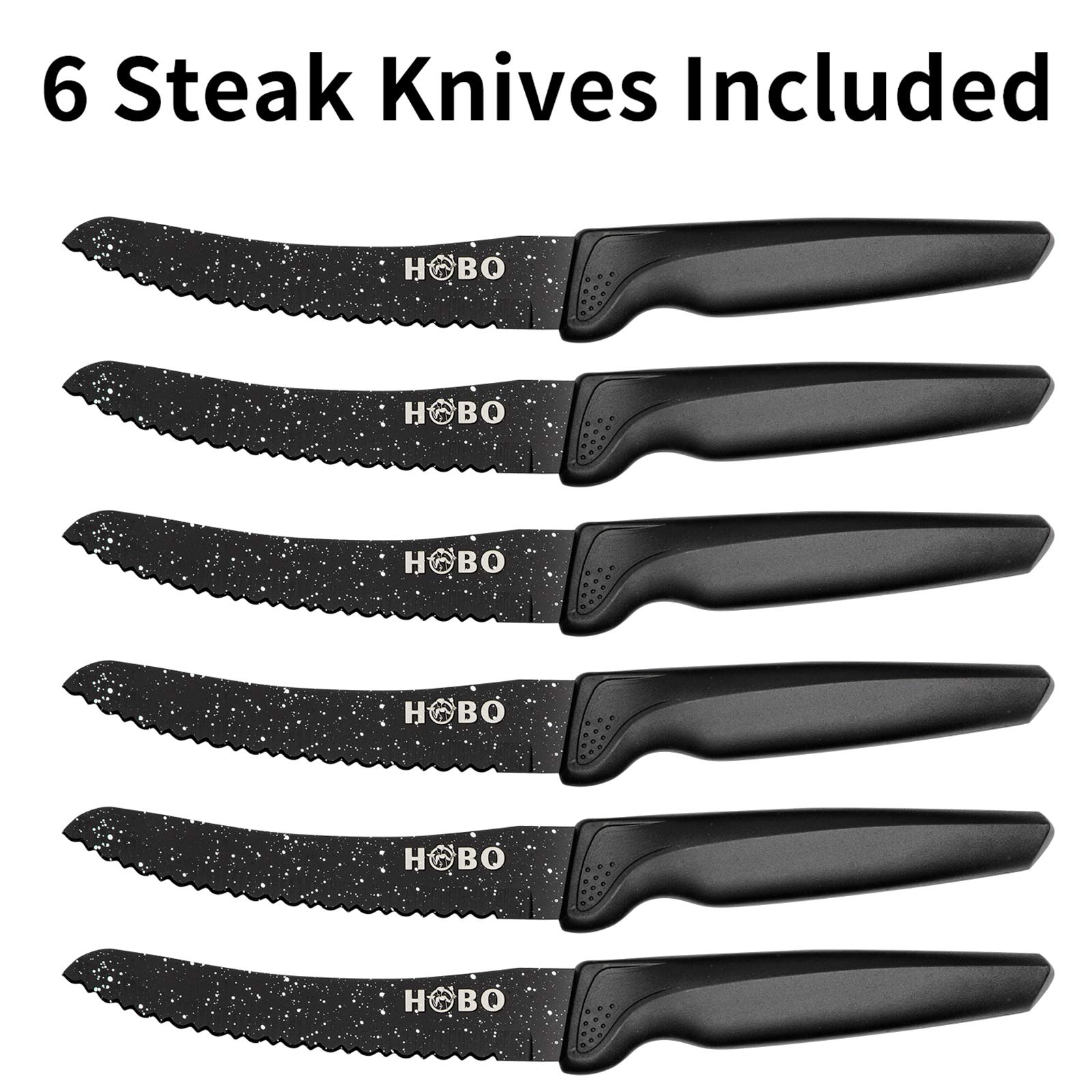Knife Set, HOBO 17-Piece Kitchen Knives Set, German Stainless Steel Chef Knife Set with Acrylic Block, 6 Steak Knives, Professional Non-Slip Handle, Kitchen Scissors, Cooking Black Knife Set