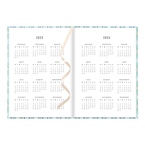 Letts of London Morocco Academic Weekly/Monthly Planner, August 2023 to July 2024, Week-to-View, Sewn Binding, Multilingual, A5 Size, 8.25" x 5.875", Sky (C031813-24)