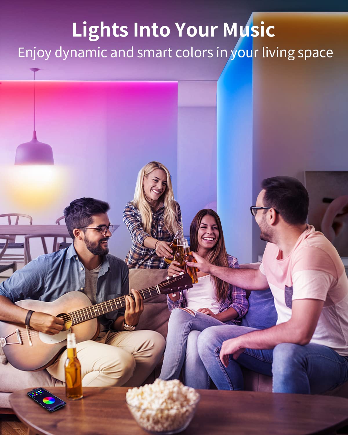LED Strip Lights, mixi 65.6ft 600 Lights Waterproof LED Light Strips Color Changing 5050 RGB with Bluetooth Music Sync App Remote Controller, Wall Lights, Rope Lights, Bedroom Decor