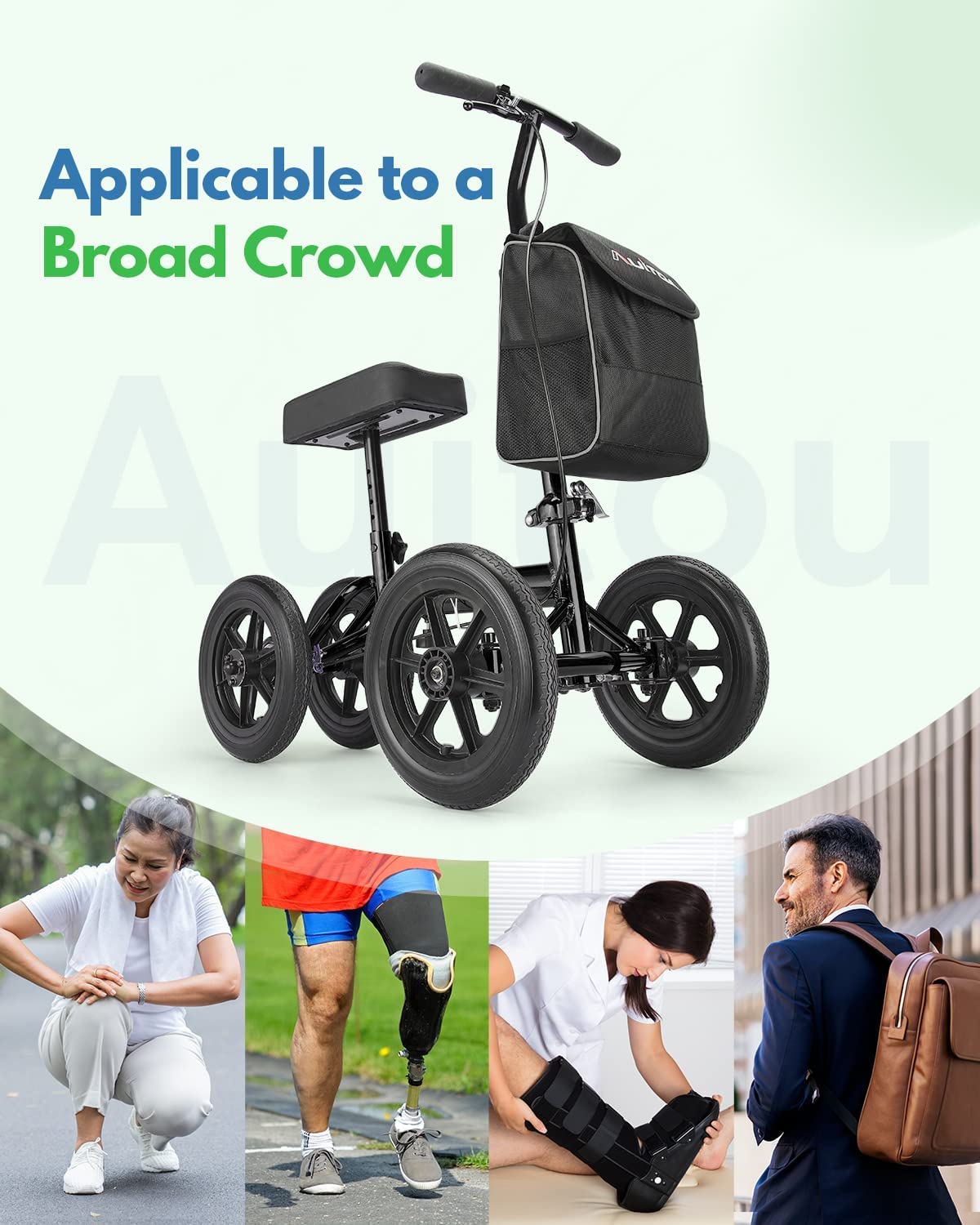 Knee Scooter, All Terrain Knee Scooter for Adults Steerable Knee Walker for Surgery, Broken Foot, Ankle Injuries Heavy Duty Crutches Alternative, Foldable-Knee-Scooter-Walker (Black)
