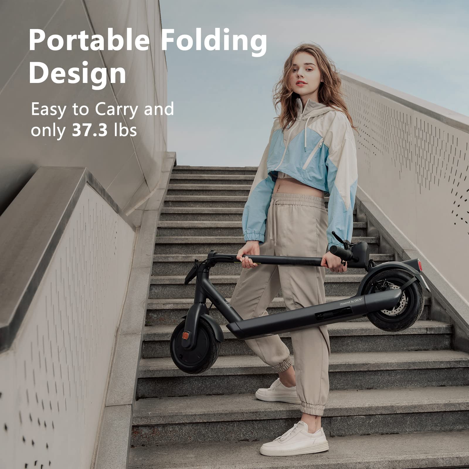 OKAI ES200E Max Electric Scooter for Adults - 9.5" Solid Tires - 25 Miles Long-Range Foldable Commuting E Scooter
