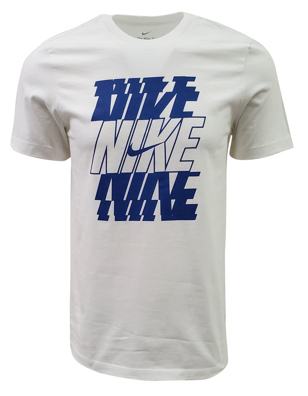 Nike Mens Italic Graphic Logo Crewneck T-Shirt (X-Large, White/Blue)