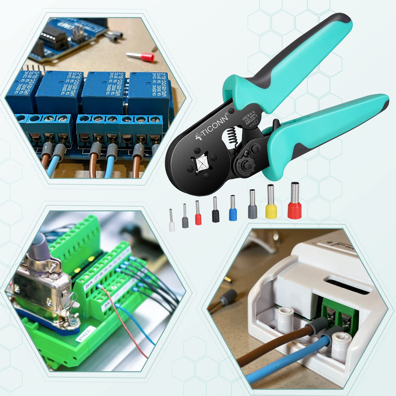 TICONN Ferrule Crimping Tool Kit with 1200PCS Ferrules Insulated Wire Terminals, Self-adjustable Ratchet Wire Crimper for AWG 23–7 Electrical Wire Connectors
