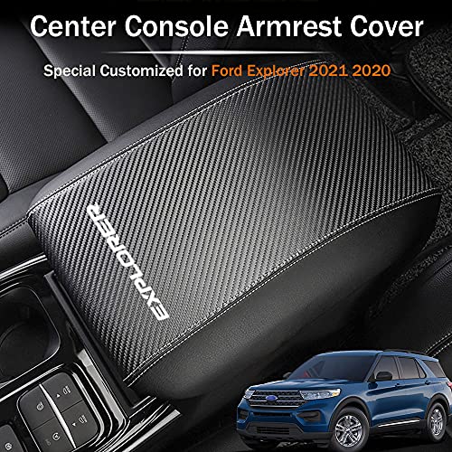 LEXLEY Armrest Box Cover Center Console Pad Waterproof Anti-Scratch Leather Protector Covers For Ford Explorer 2020 2021 2022 2023 2024-Carbon fiber