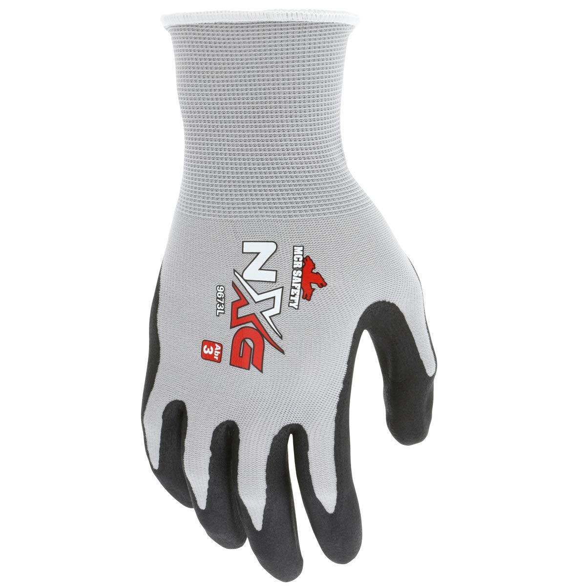 MCR Safety 9673 NXG 13 Gauge Gray Nylon Black Nitrile Foam Coated Palm, Work Gloves (12 Pair) (Large)