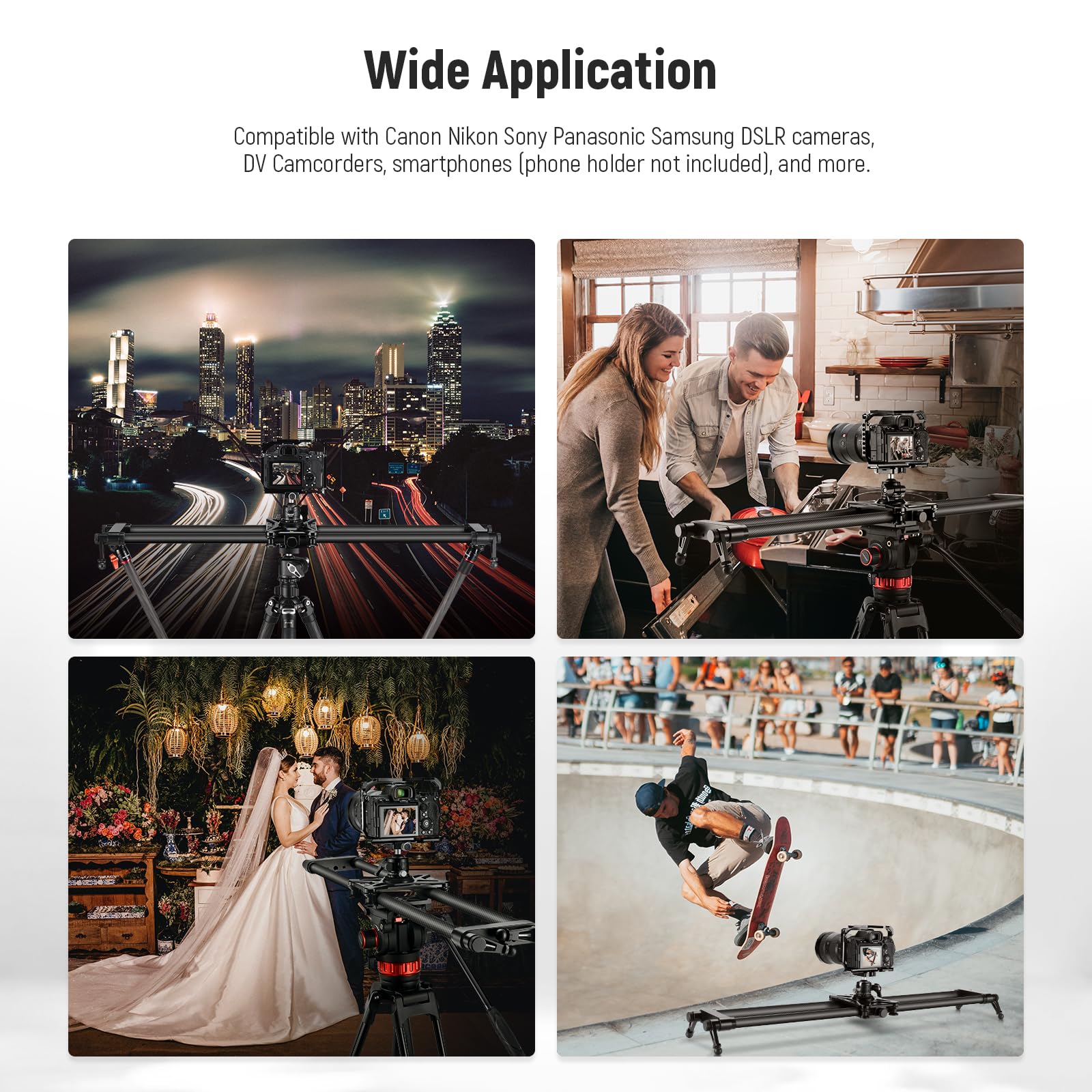 NEEWER 31.5 inches / 80 cm Carbon Fibre Camera Slider, Dolly with Thicker Tube and More Stable Support, 4 Precise Smooth Bearings and Levelling for DSLR Camera Camcorder, max Load 8 kg, CS80 cm